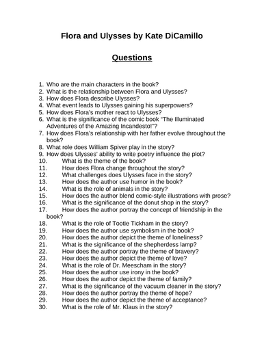 Flora and Ulysses. 40 Reading Comprehension Questions (Editable ...