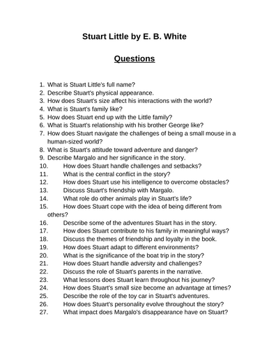 Stuart Little. 40 Reading Comprehension Questions (Editable) | Teaching ...