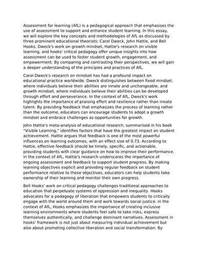 PGCE EXAMPLE ESSAY: ASSESSMENT FOR LEARNING - NEW | Teaching Resources