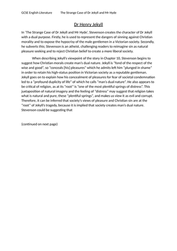 GCSE FULL MARKS, DR JEKYLL J&H ESSAY | Teaching Resources