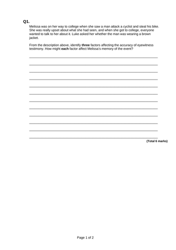 AQA A Level Psychology - Memory - Factors affecting eye witness ...