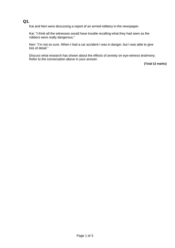 AQA A Level Psychology - Memory - Factors affecting eye witness ...