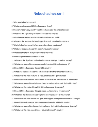 Nebuchadnezzar II : 60 Assessment Questions With Answers - Quiz / Test ...