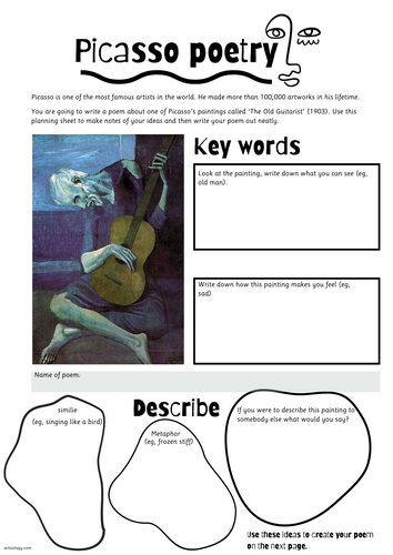 Picasso Poetry worksheet | Teaching Resources