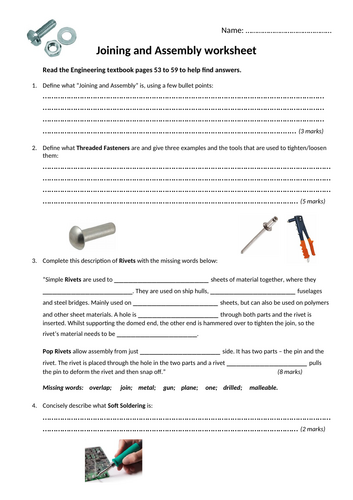 Engineering GCSE AQA - Joining & Assembly | Teaching Resources Engineering GCSE AQA - Joining & Assembly | Teaching Resources