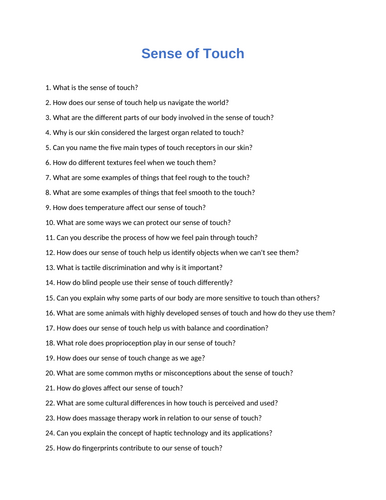 Sense of Touch : 60 Assessment Questions With Answers - Quiz / Test ...