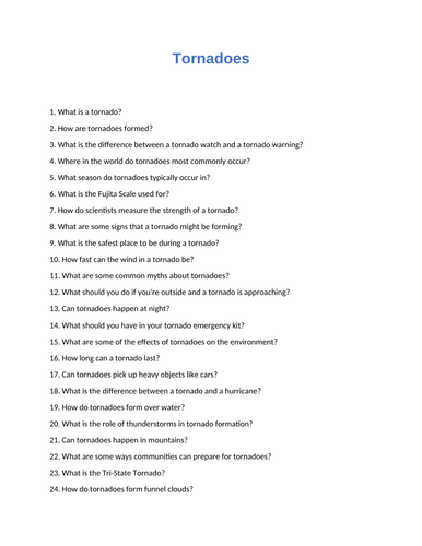 Tornadoes : 60 Assessment Questions With Answers - Quiz / Test ...