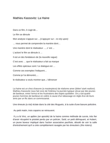 A LEVEL FRENCH revision "La Haine" exam questions | Teaching Resources