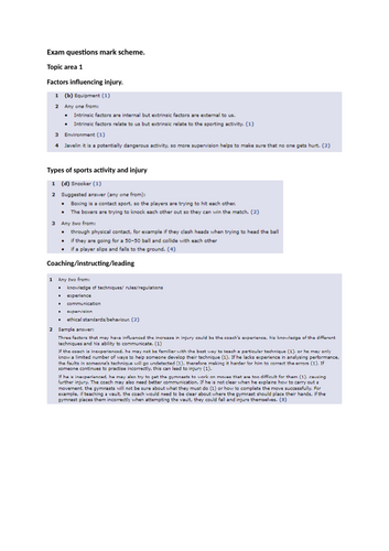 OCR Sport Science - R180 Exam Unit Guide with exam questions and ...