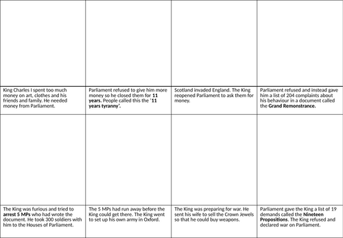Short term causes of the English Civil War Storyboard | Teaching Resources