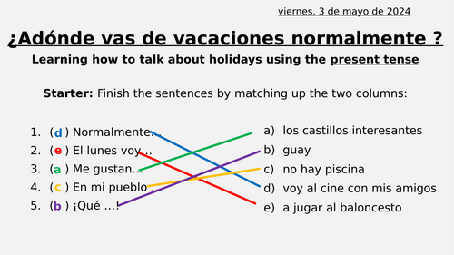 Spanish Lesson KS3 - holidays | Teaching Resources