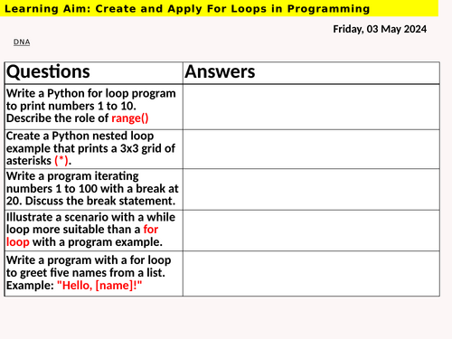 'For Loops' Mastery Lesson: GCSE CS - Programming - Iteration ...