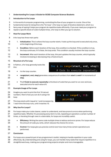 'For Loops' Mastery Lesson: GCSE CS - Programming - Iteration ...