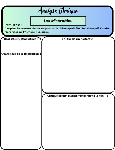 FRENCH film analysis - Analyse du film | Teaching Resources