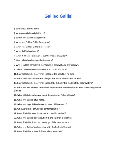 Galileo Galilei : 60 Assessment Questions With Answers - Quiz / Test ...
