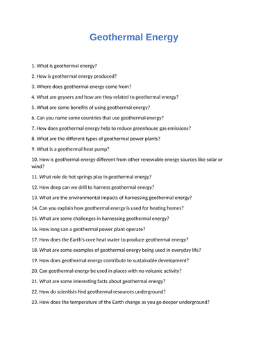 Geothermal Energy : 60 Assessment Questions With Answers - Quiz / Test ...