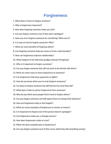 Let's learn about Forgiveness: 60 Assessment Questions With Answers ...