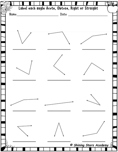 Identify the Acute, Obtuse, Right or Straight Angles Worksheets Math ...