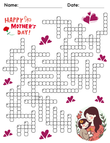 Mother's Day Crossword Puzzle Word Search for Middle & High School Sub ...