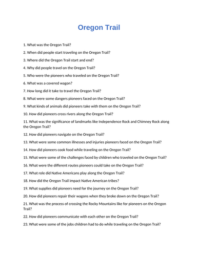 Oregon Trail Questions