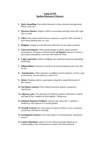 A Level English Language Spoken Discourse FULL Unit AQA Paper 1 ...
