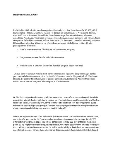Roselyne Bosch: La Rafle: A LEVEL FRENCH revision notes | Teaching ...