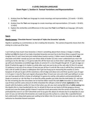A Level English Language AQA Meanings & Representations Paper 1 A ...