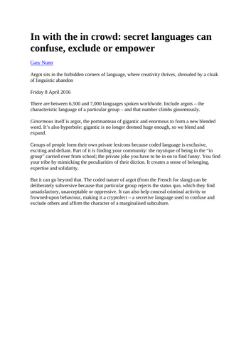 A Level English Language AQA Paper 2 Q4 Opinion Article Unit | Teaching ...
