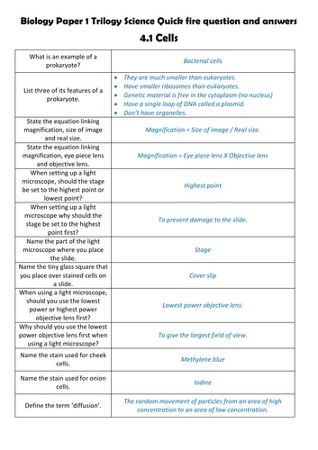 AQA GCSE Trilogy Science Biology Paper 1 quick questions and answers ...