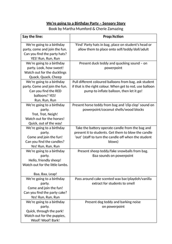 We're going to a birthday party sensory story | Teaching Resources