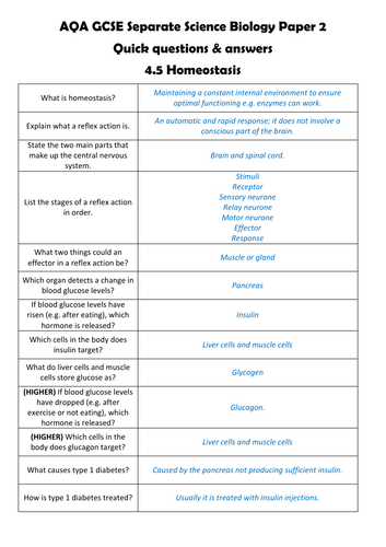 AQA GCSE Separate Science BIOLOGY PAPER 2 quick questions & answers ...