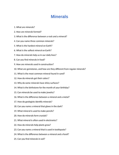 Minerals : 60 Assessment Questions With Answers - Quiz / Test ...