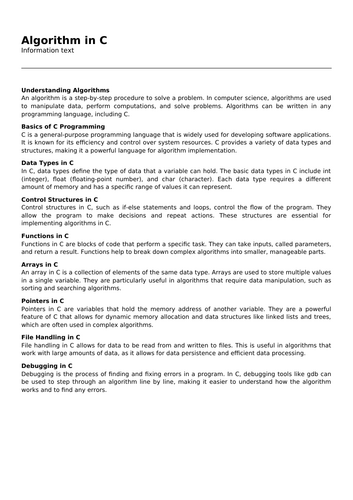 Algorithm in C | Teaching Resources