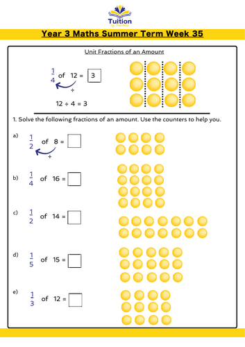 Year 3 - Unit and Non- Unit Fractions of an Amount | Teaching Resources