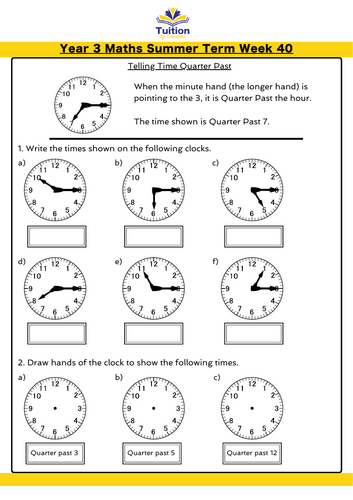 Year 3 - Telling Time- quarter to, quarter past and 5 minute intervals ...
