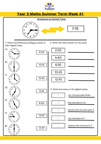 Year 3 - Telling the Time- Analogue to Digital | Teaching Resources
