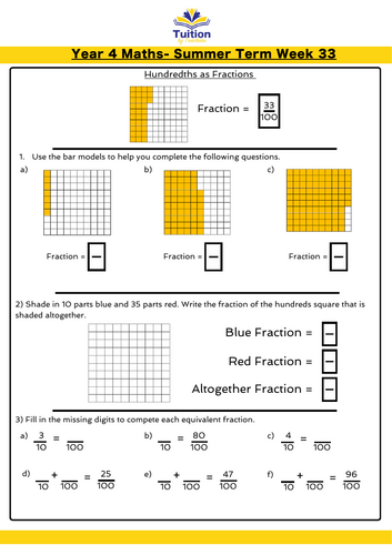 Year 4 - Decimals- Hundredth as Fractions and Decimals | Teaching Resources