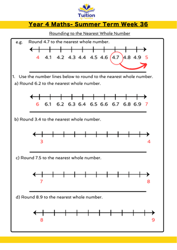 Year 4 - Rounding to the Nearest Whole Number | Teaching Resources
