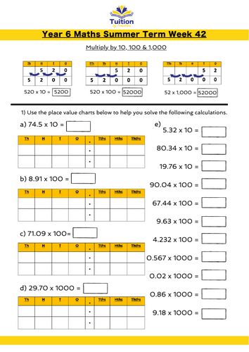 Year 5 - Multiplying Decimals by 10, 100 and 1,000 | Teaching Resources