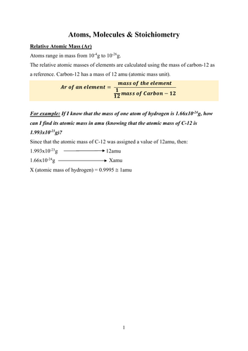 Atoms, Molecules & Stoichiometry | Teaching Resources Atoms, Molecules & Stoichiometry | Teaching Resources