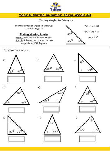 Year 6 - Missing Angles in Triangles | Teaching Resources