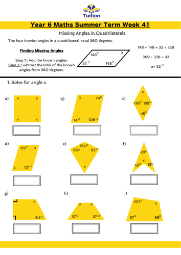 Year 6 - Missing Angles in Quadrilaterals and Polygons | Teaching Resources