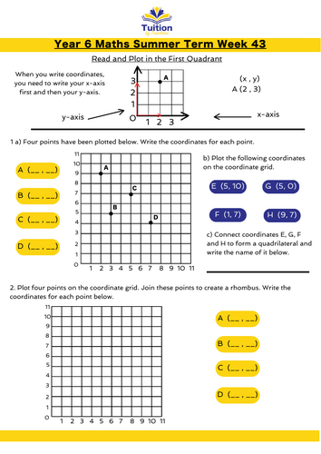 Year 6 - Position and Direction - Read and Plot Coordinates in all Four ...