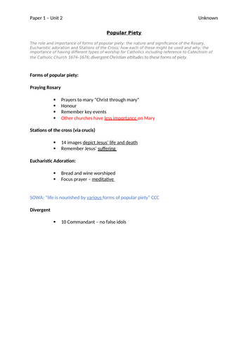 Edexcel GCSE RE Paper 1 Revision - Catholic Christianity | Teaching ...