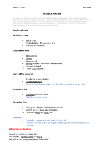 Edexcel GCSE RE Paper 1 Revision - Catholic Christianity | Teaching ...