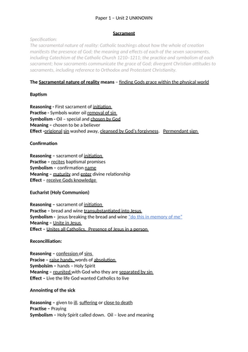 Edexcel GCSE RE Paper 1 Revision - Catholic Christianity | Teaching ...
