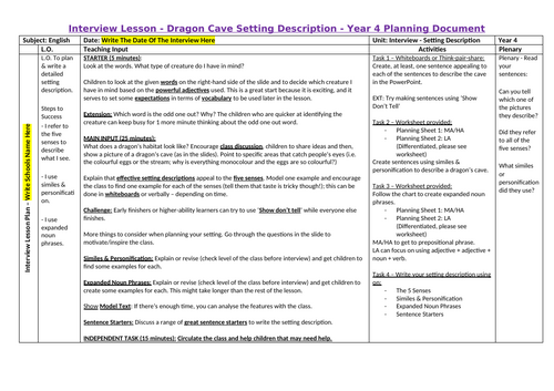 Interview Lesson Plan - Dragon Cave Setting Description - Year 4 ...
