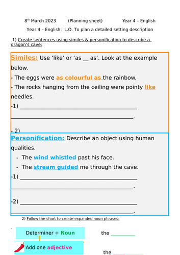 Interview Lesson Plan - Dragon Cave Setting Description - Year 4 ...