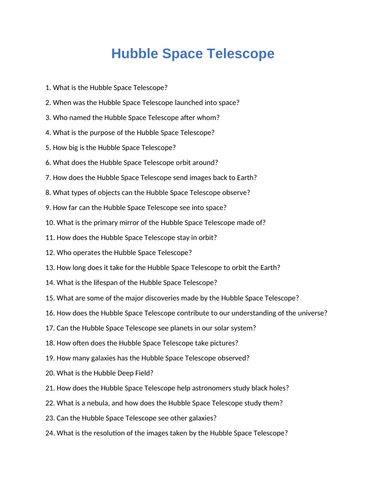 Hubble Space Telescope : 60 Assessment Questions With Answers - Quiz ...