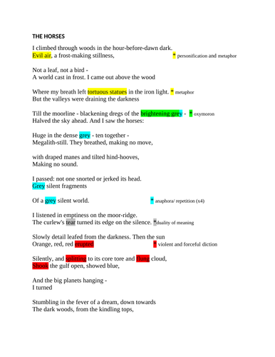 GCSE English Literature: "THE HORSES" Ted Hughes" level 9 analysis ...